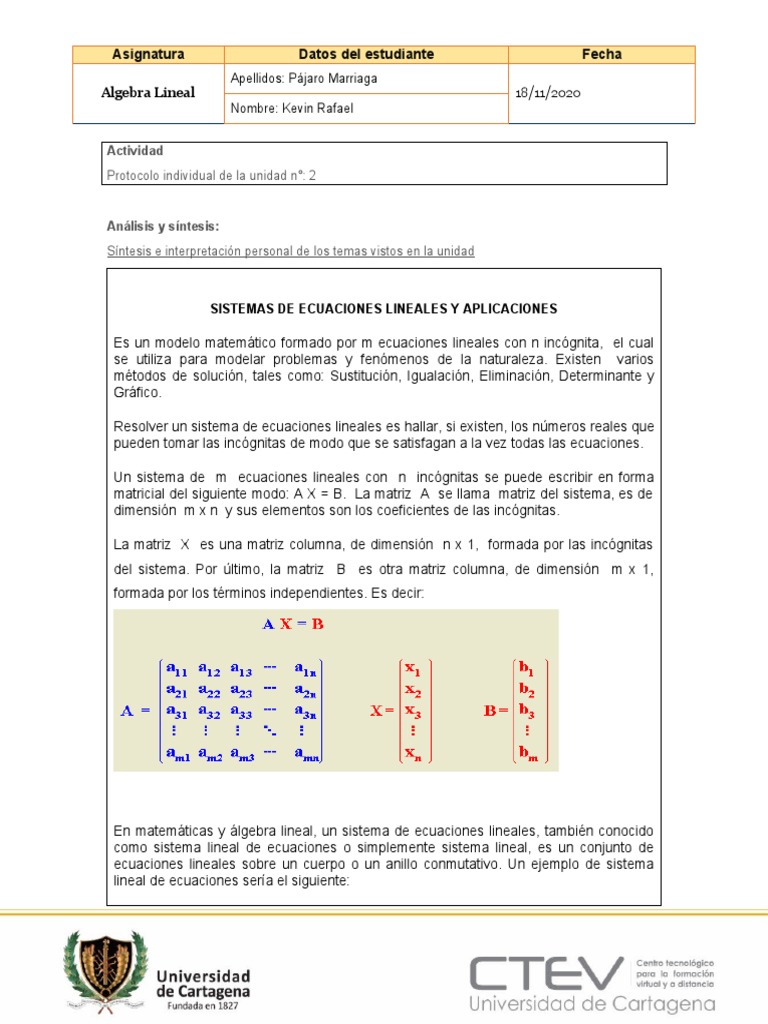 Protocolo Individual - Kevin Pajaro | PDF | Sistema de ecuaciones ...
