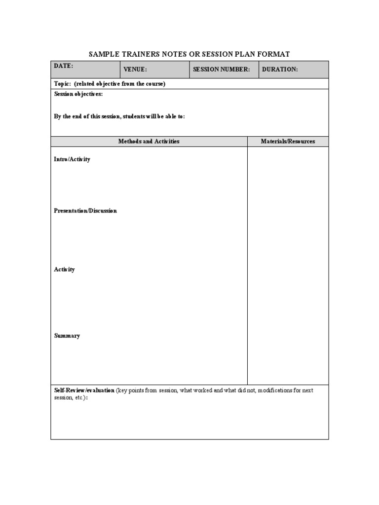 Session Plan Format Template | PDF | Career & Growth