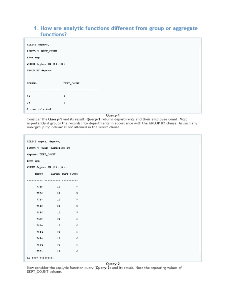 How Are Analytic Functions Different From Group or Aggregate Functions ...