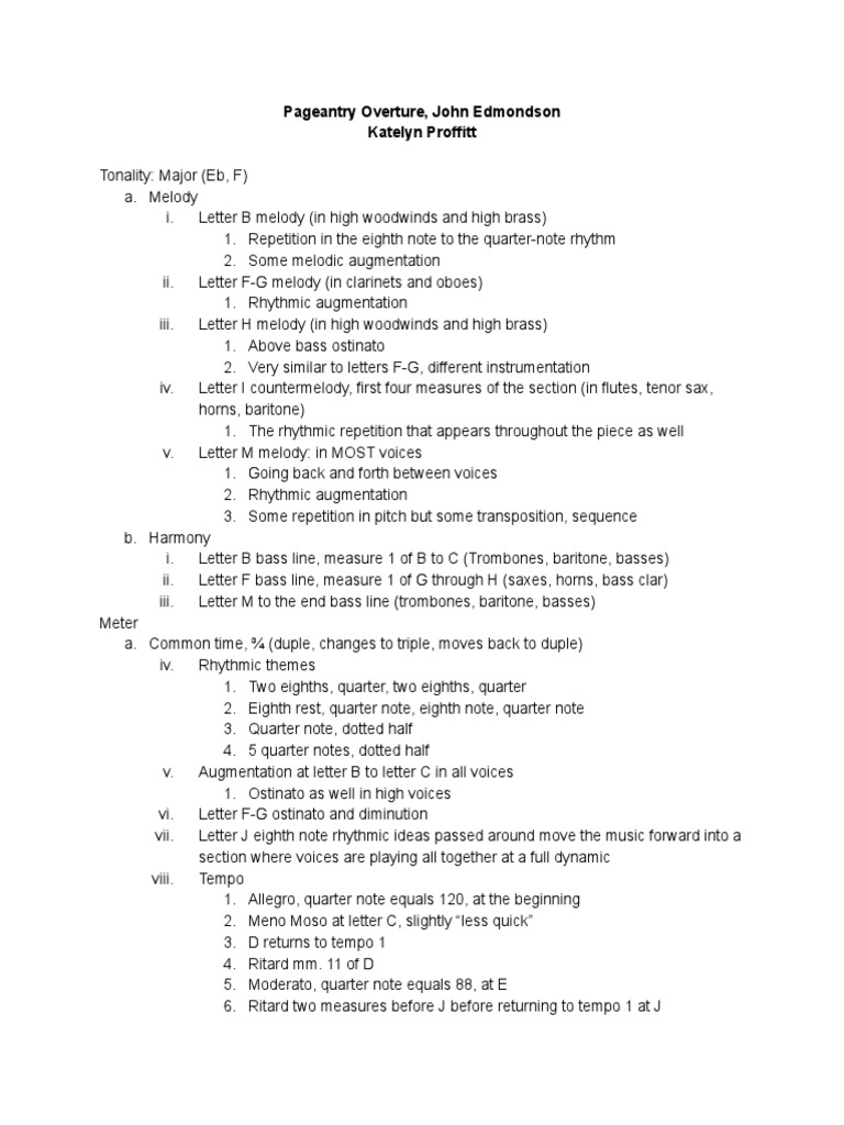 Edmonson - Pageantry Overture - Analysis | PDF | Tempo | Rhythm