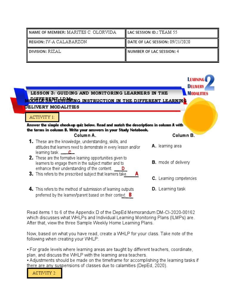 Module 3A: Designing Instruction in The Different Learning Delivery ...