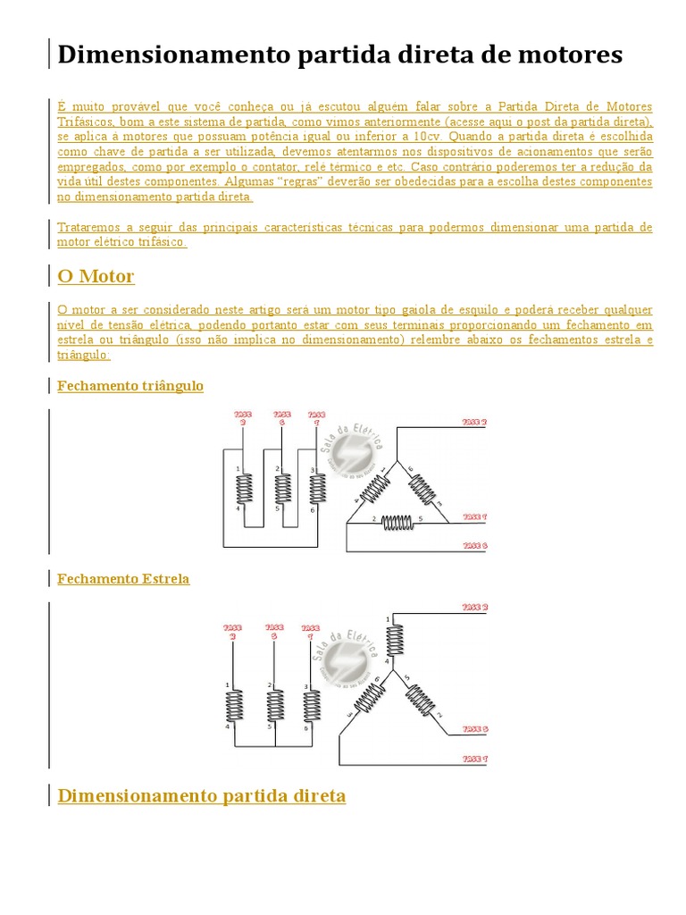 Dimensionamento Partida Direta de Motores | PDF | Fusível (elétrico ...