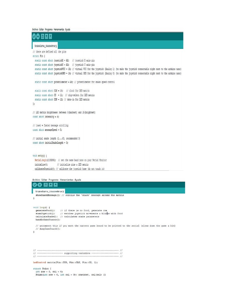 Arduino Snake Game Code Guide | PDF | Computer Programming | Computing