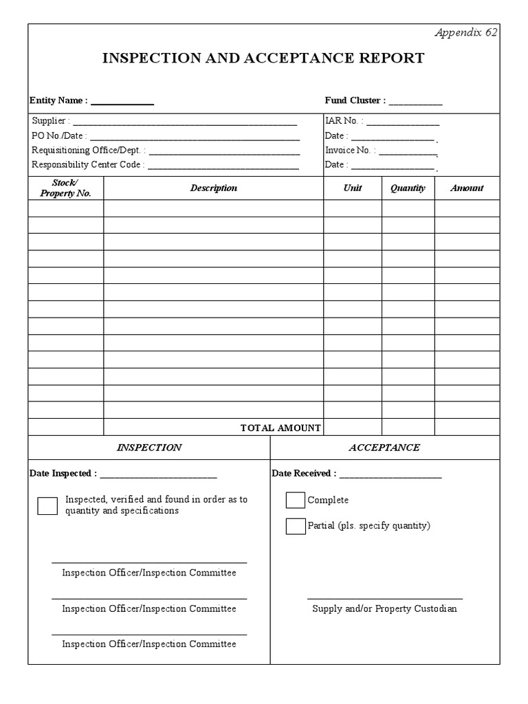 Appendix 62-IAR (Inspection and Acceptance Report) | PDF | Technology ...