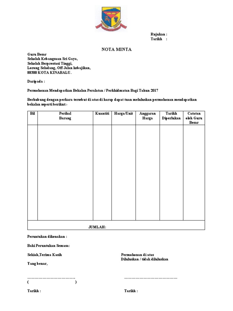 Nota Minta TEMPLATE | PDF