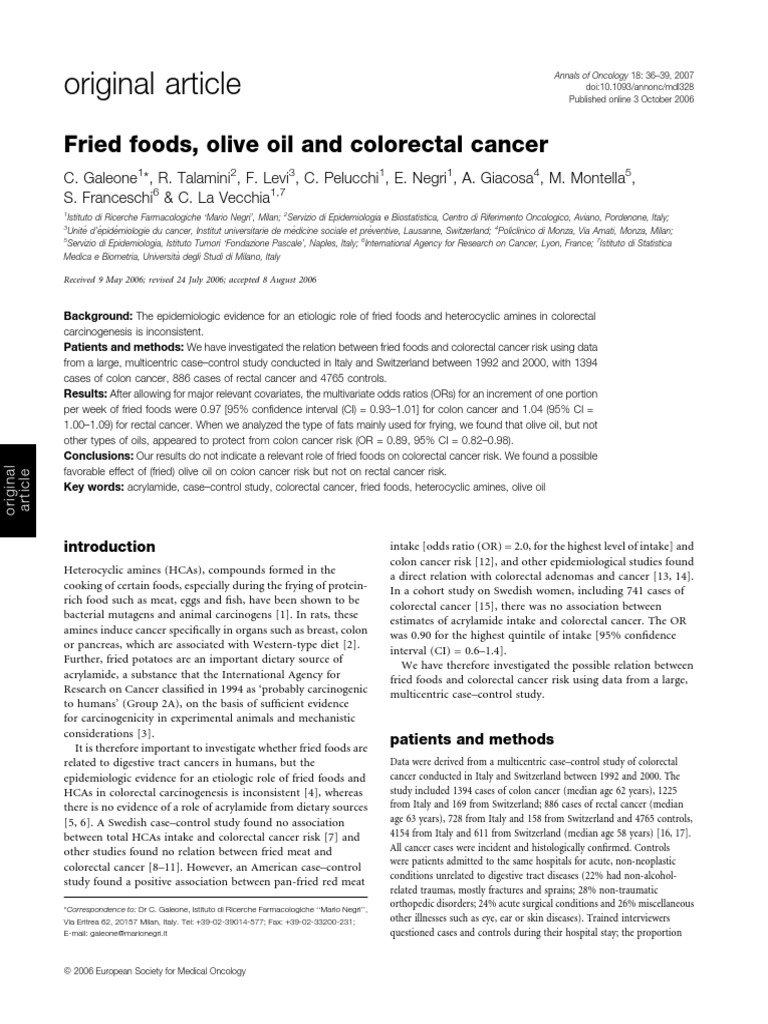 Original Article: Fried Foods, Olive Oil and Colorectal Cancer | PDF ...