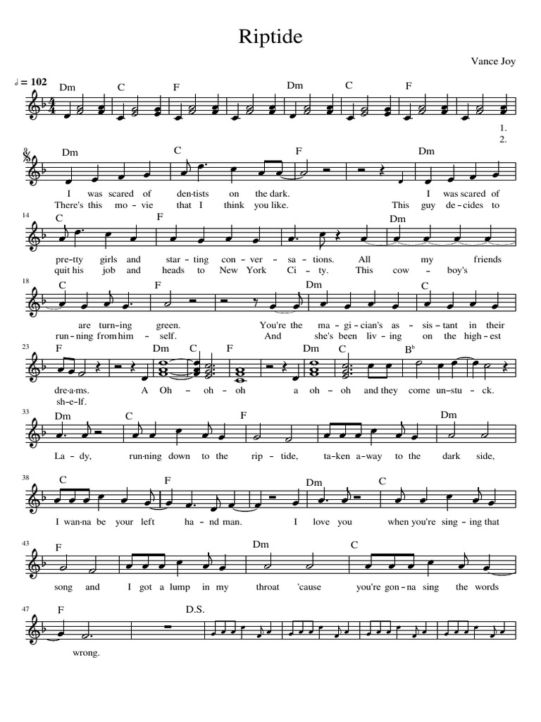 Riptide: Vance Joy 102 DM C F DM C F | PDF | Songs Written