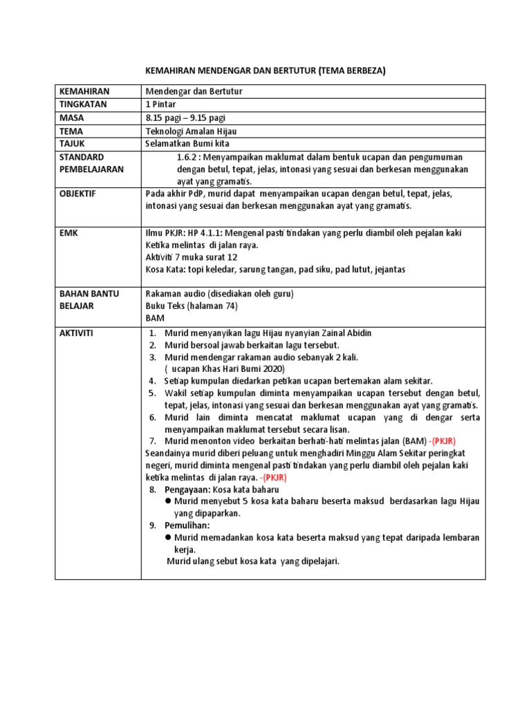 Kemahiran Mendengar Dan Bertutur (Tema Berbeza) Kemahiran Tingkatan ...