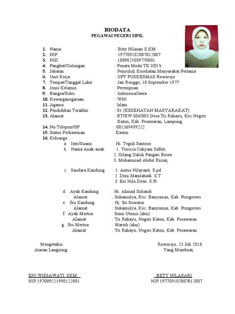 Biodata Pns Mama Baru | PDF