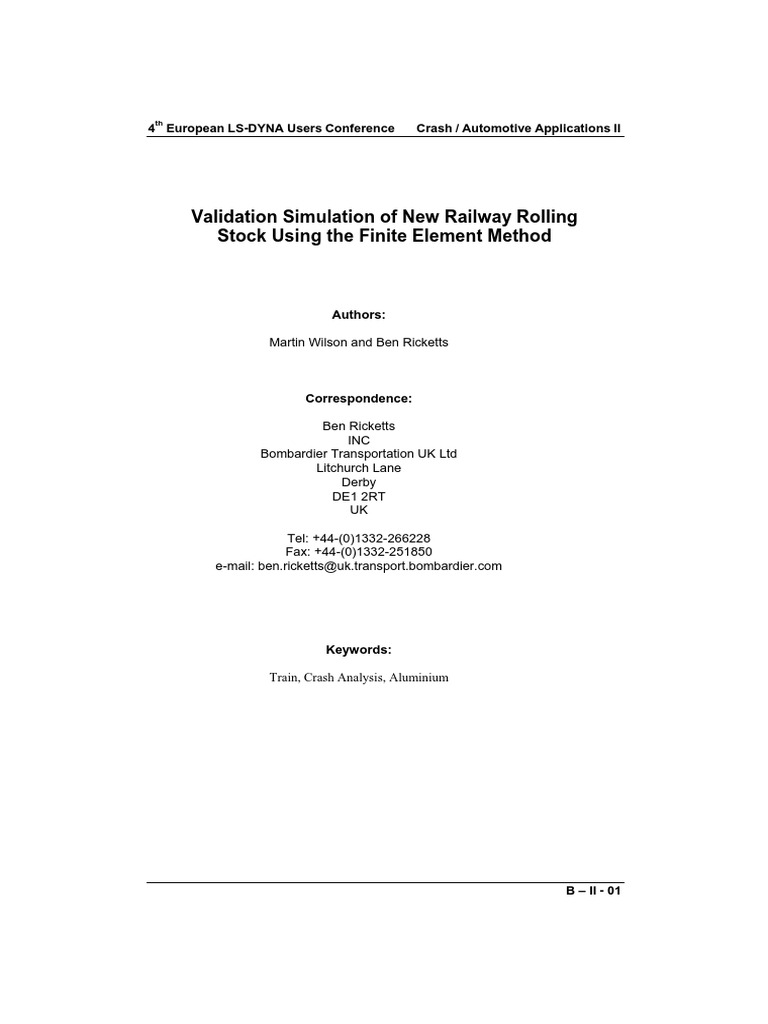 Validation Simulation Of New Railway Rolling Stock Pdf Deformation Engineering Simulation