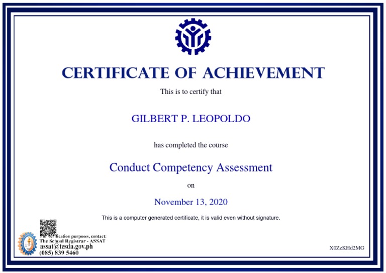 Competency Assessment Certificate | PDF