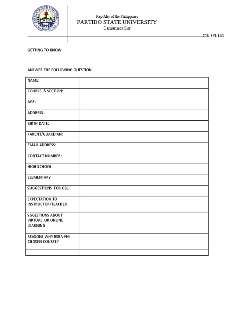 Getting To Know Activity GB1 | PDF