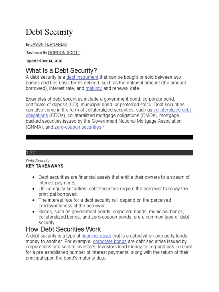 What Is A Debt Security? | PDF | Debt | Securities (Finance)