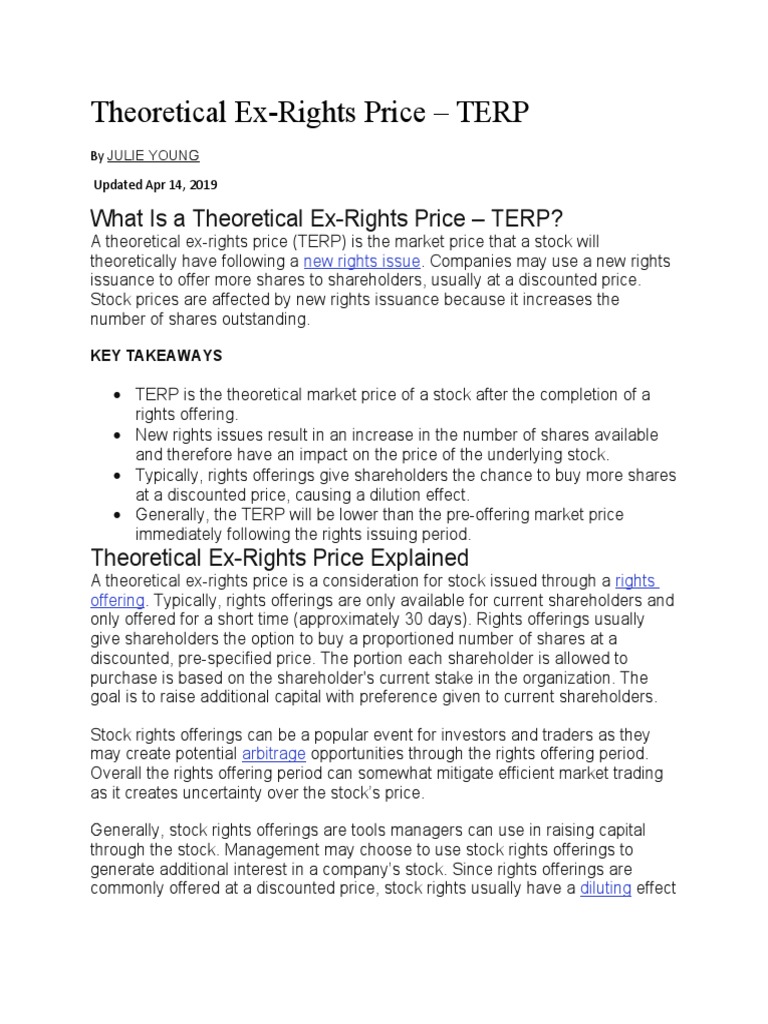 Calculate TERP for Stock Rights Offerings | PDF | Stocks | Investor