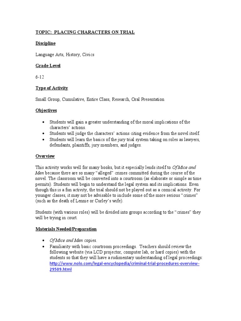 3-04 Placing Characters On Trial | PDF | Trials | Witness