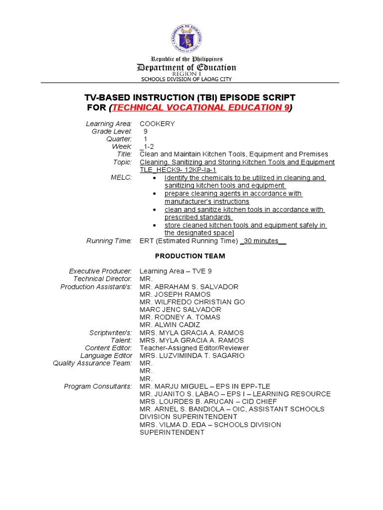 Tv-Based Instruction (Tbi) Episode Script For (: Technical Vocational ...