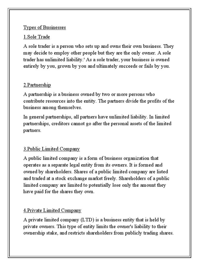 Types of Businesses | PDF | Partnership | Corporations