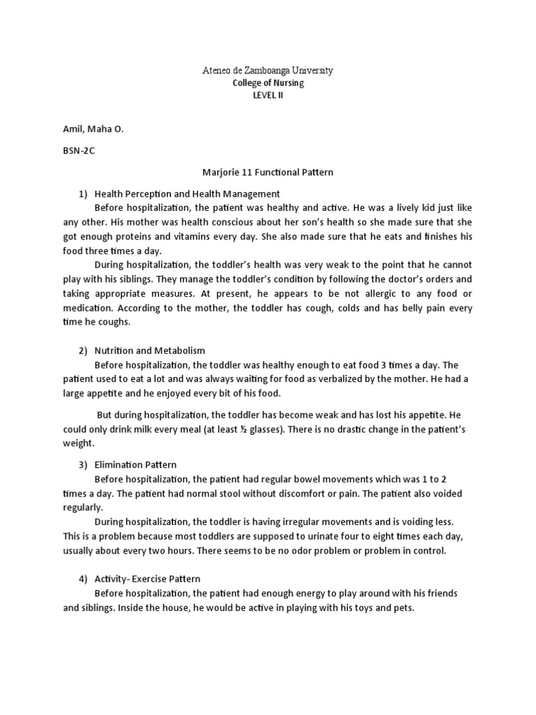 Gordons 11 Functional Pattern | PDF | Patient | Sleep