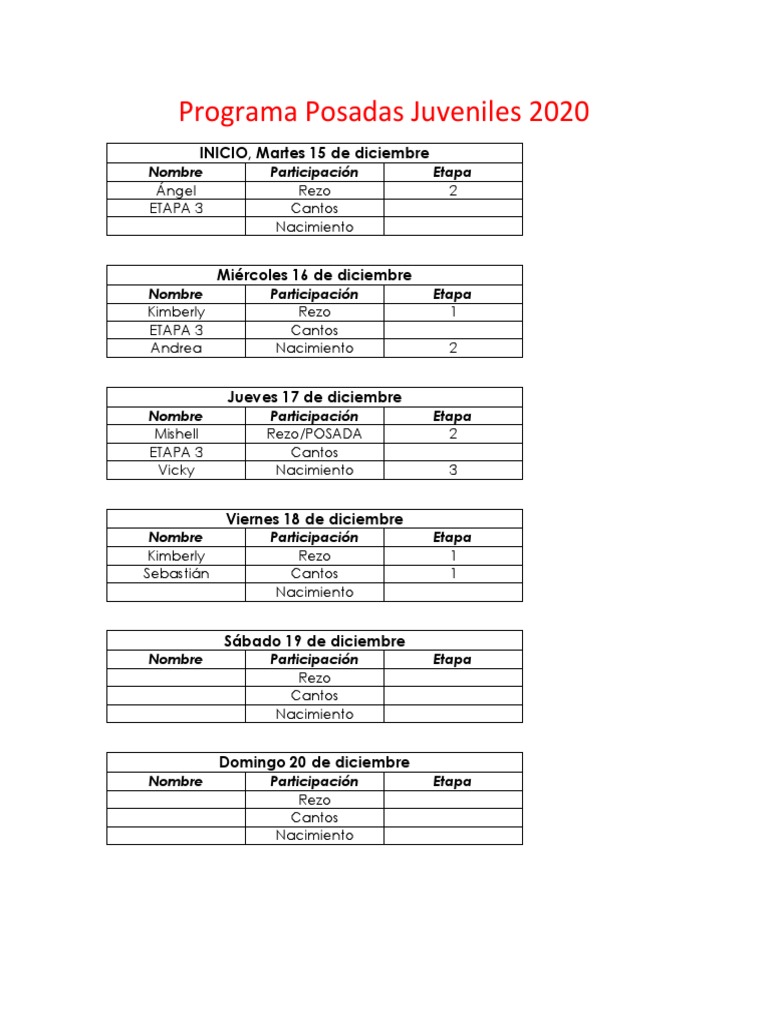 Programa Posadas Juveniles 2020 | PDF
