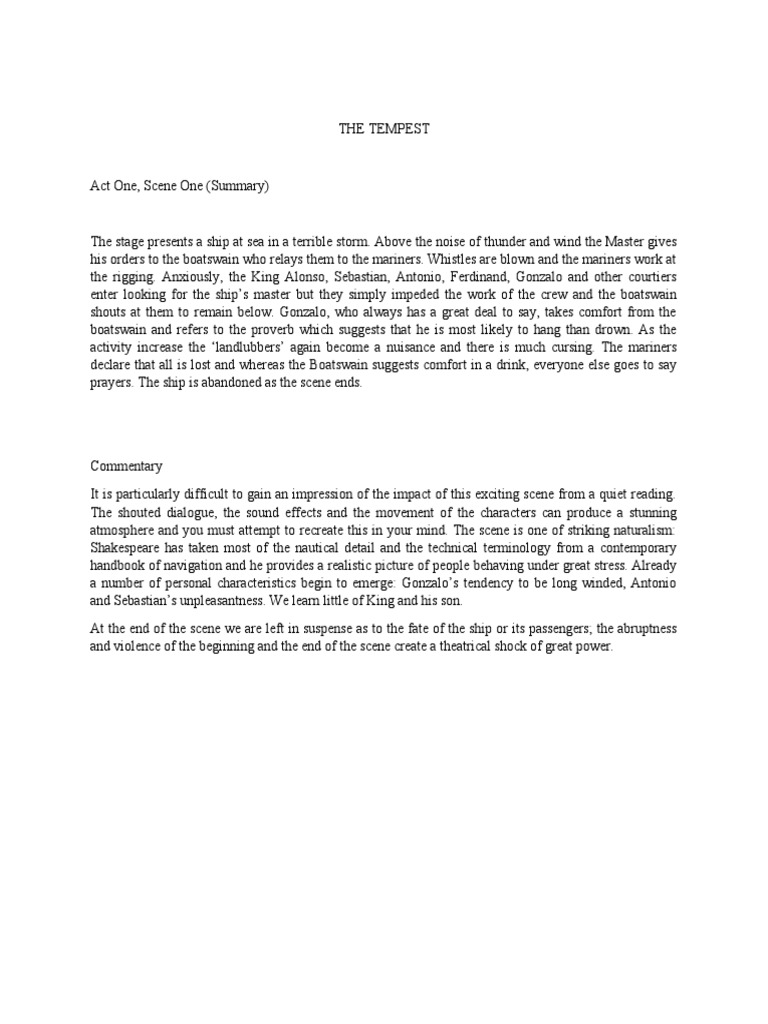 THE TEMPEST Act One Summary and Commentary | PDF | The Tempest