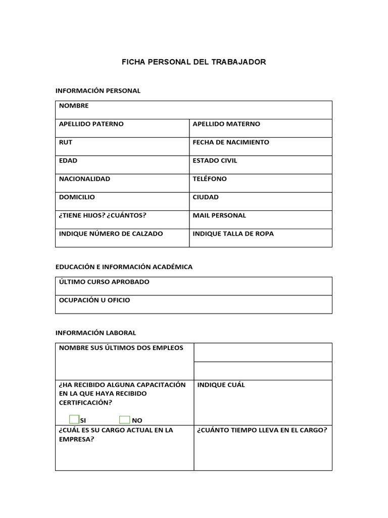 Ficha Personal Del Trabajador | PDF