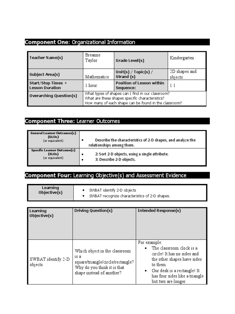 Lesson Plan Math 2d and 3d Shapes | PDF | Language Arts & Discipline