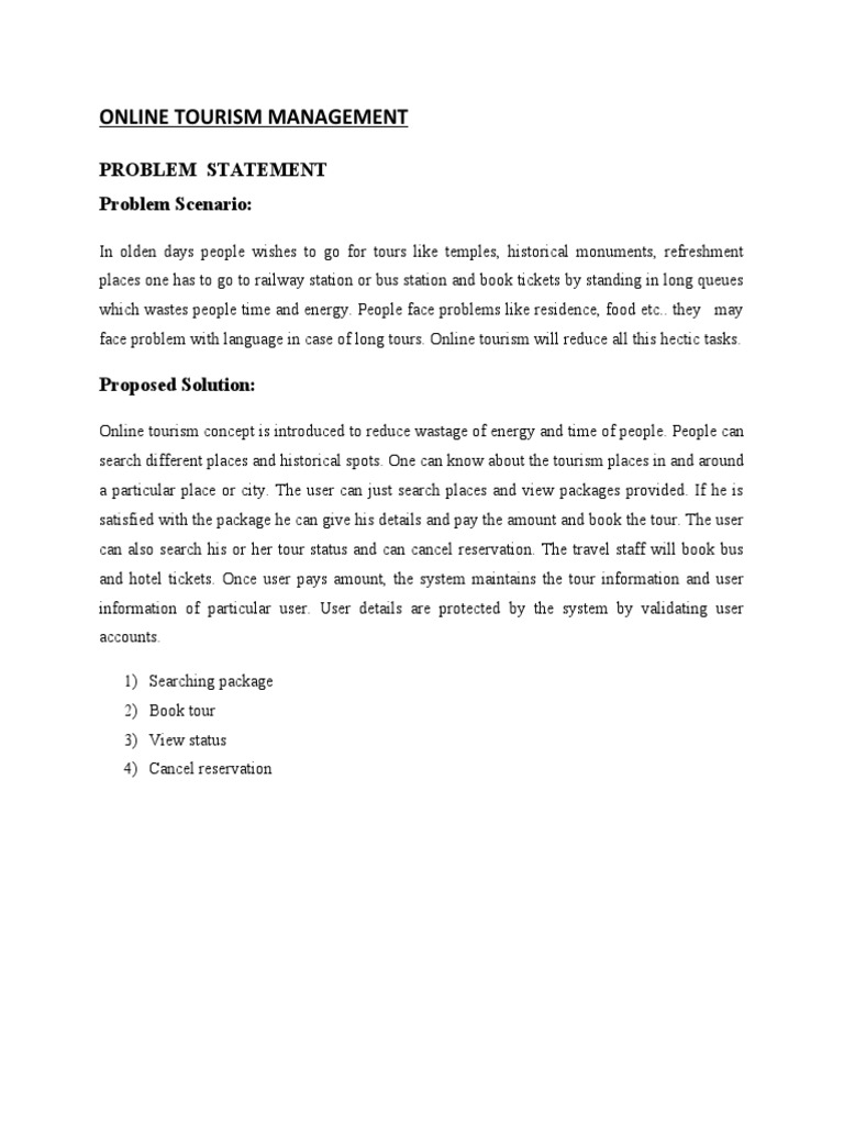 Online Tourism Management: Problem Statement Problem Scenario | PDF