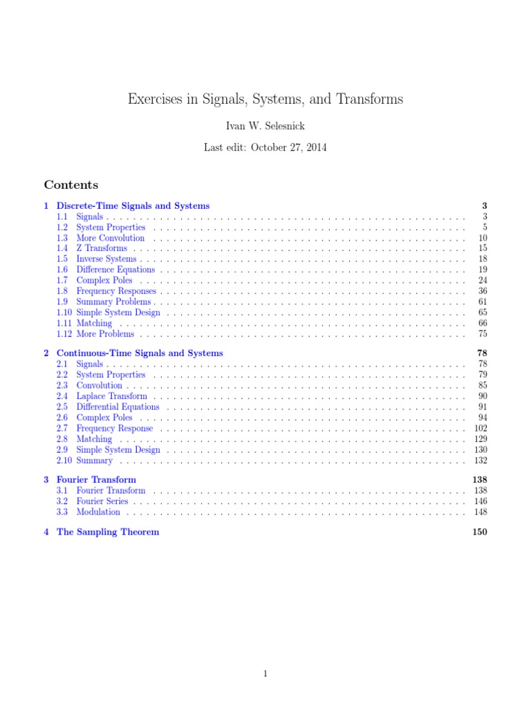 Silo - Tips - Exercises in Signals Systems and Transforms PDF | PDF | Mathematical Concepts ...
