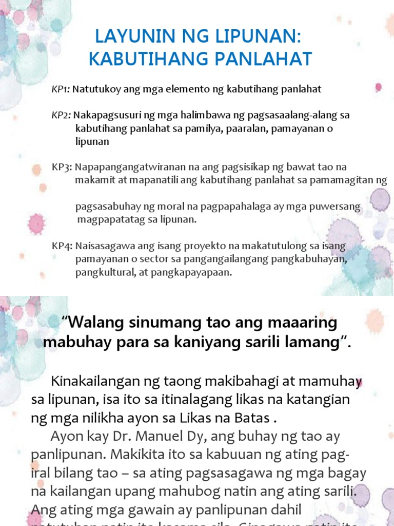 MODYUL 1 - Layunin NG Lipunan Kabutihang Panlahat | PDF