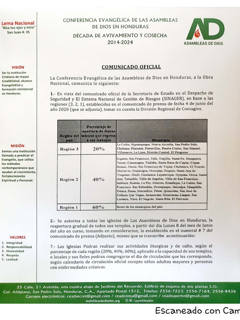 Protocolo Asambleas de Dios HN | PDF