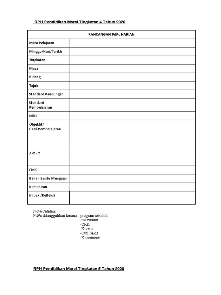 Template RPH Moral | PDF