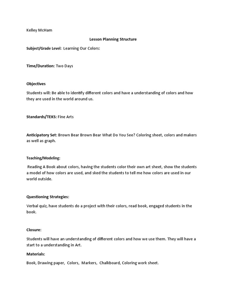 Preschool Color Learning Plan | PDF | Art