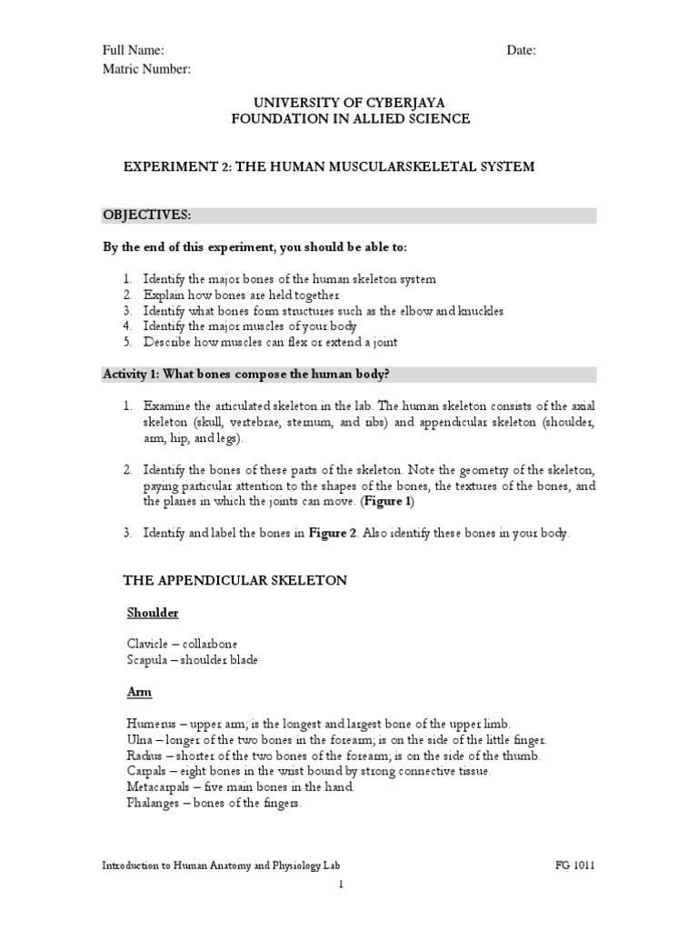 Introduction To Human Anatomy and Physiology Lab FG 1011 1 | PDF | Bone ...