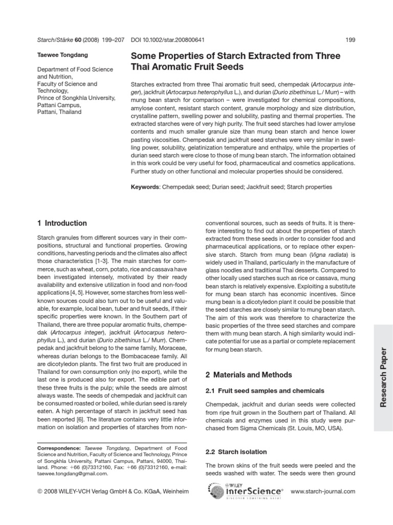Some Properties of Starch Extracted From Three PDF | PDF | Starch ...