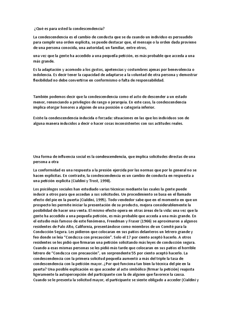Qué Es para Usted La Condescendencia | PDF | Psicología Social ...