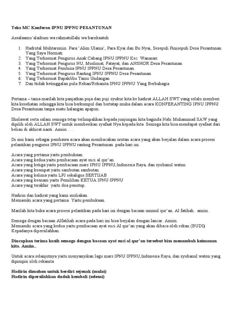 Teks MC Konferan IPNU IPPNU | PDF
