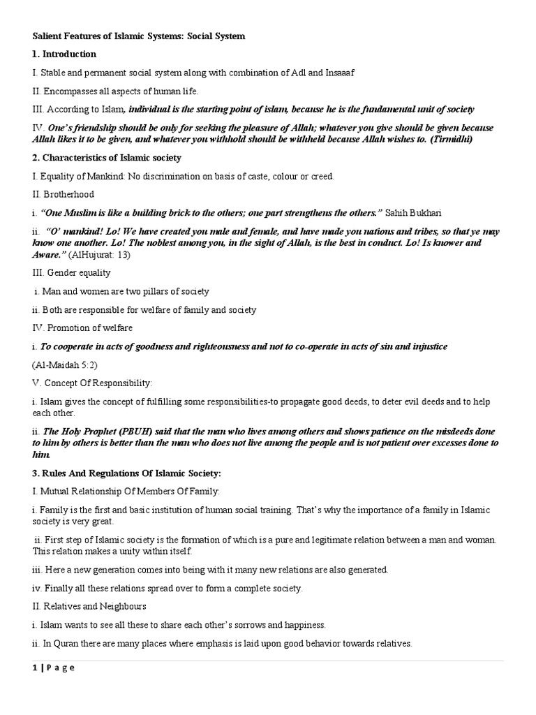 Salient Features of Islamic Social Systems | PDF | Civilization | Science