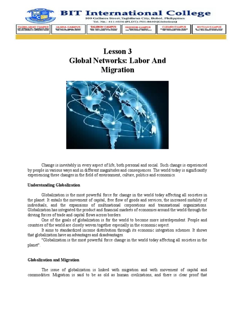 Lesson 3 Global Networks: Labor and Migration: Understanding Globalization | PDF | Globalization ...