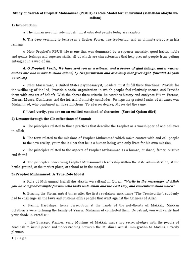 Seerah of Prophet Muhammad as Role Model | PDF | Muhammad | Medina