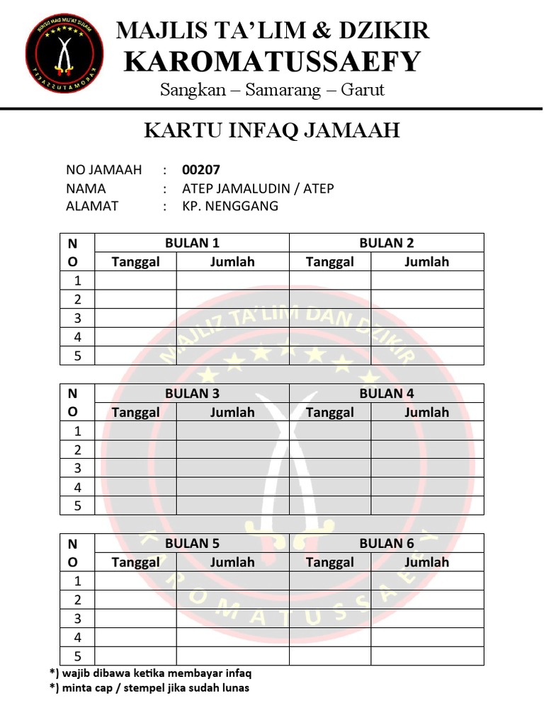 Kartu Infaq HAL 1 | PDF