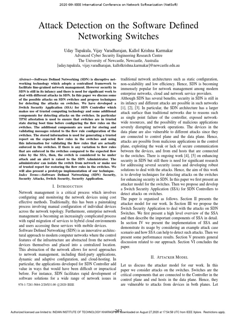 Attack Detection On The Software Defined Networking Switches | PDF | Computer Network | Digital ...