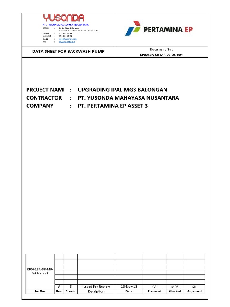 Project Name: Upgrading Ipal Mgs Balongan Contractor: Pt. Yusonda ...