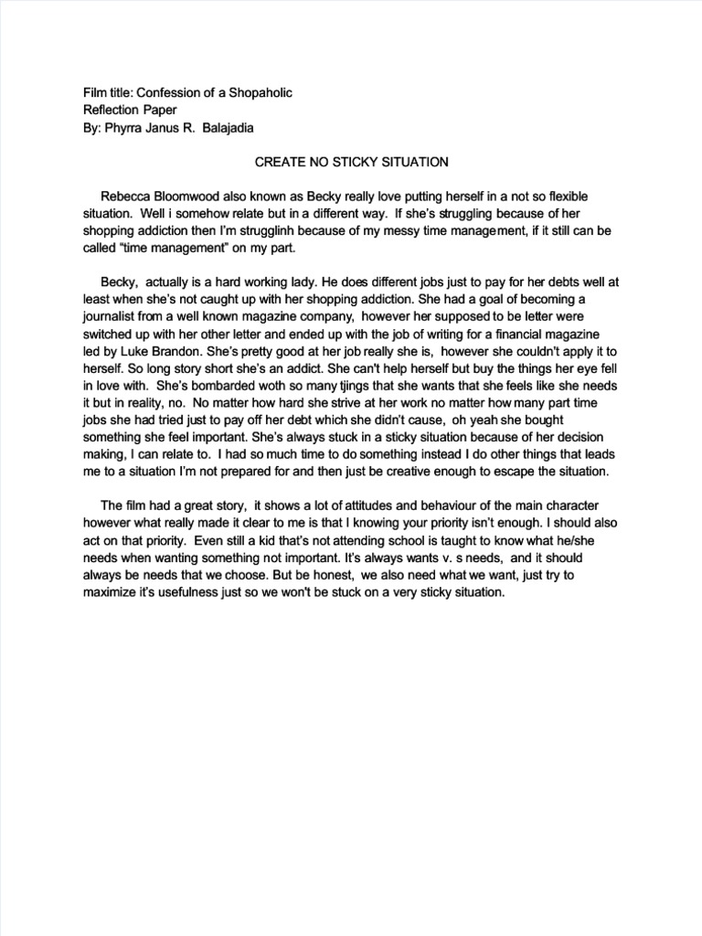 PDF Reflection Paper Confession of A Shopaholic DD | PDF