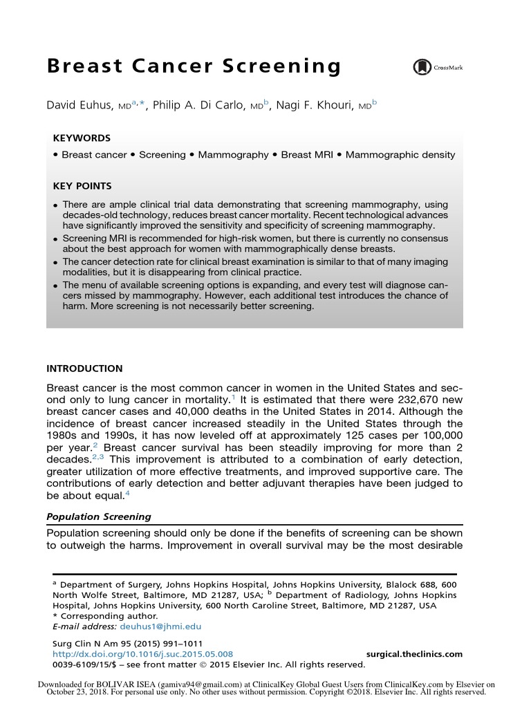 Breast Cancer Screening | PDF | Mammography | Screening (Medicine)