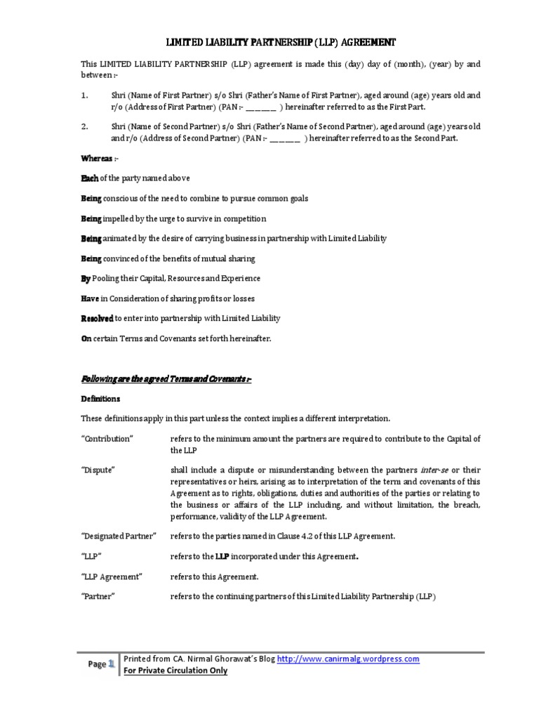 LLP Agreement PDF | PDF | Limited Liability Partnership | Law