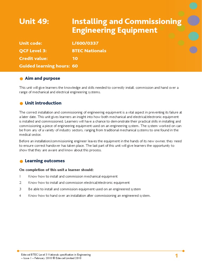 Unit 49: Installing and Commissioning Engineering Equipment | PDF ...