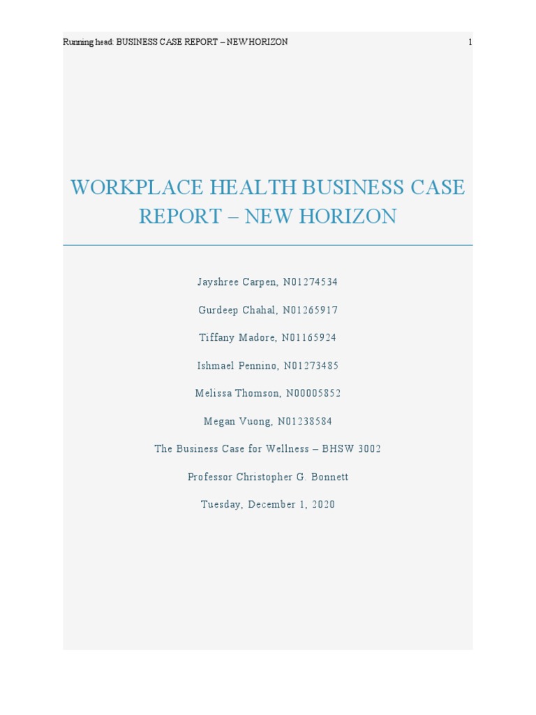 Workplace Health Business Case Report - New Horizon | PDF ...