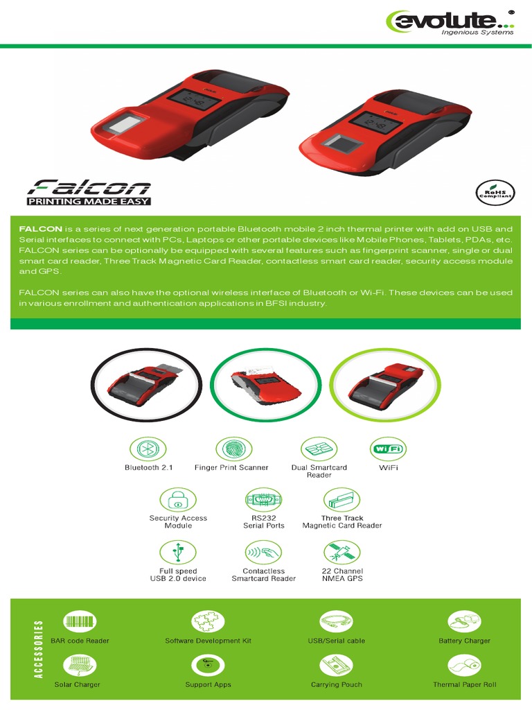 Falcon Bluetooth Biometric Printer Overview | PDF | Smart Card | Bluetooth