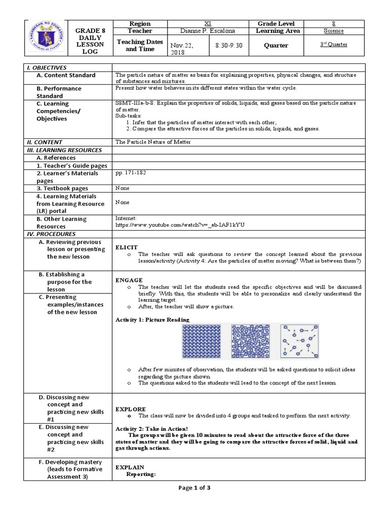 Grade 8 Science Lesson on Matter | PDF | Matter | Teachers