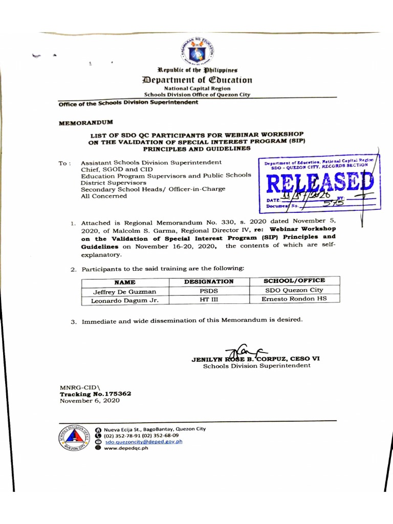 List of Sdo QC Participants For Webinar Workshop On The Validation of ...